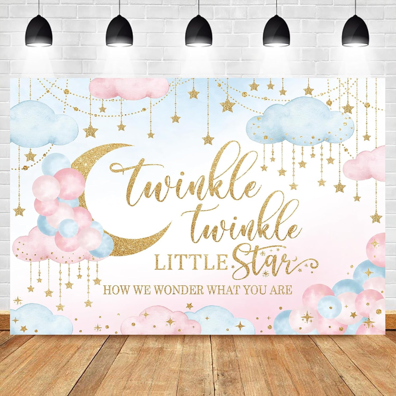 Twinkle Twinkle Little Star Gender Reveal Backdrop Pink Blue Boy or ...