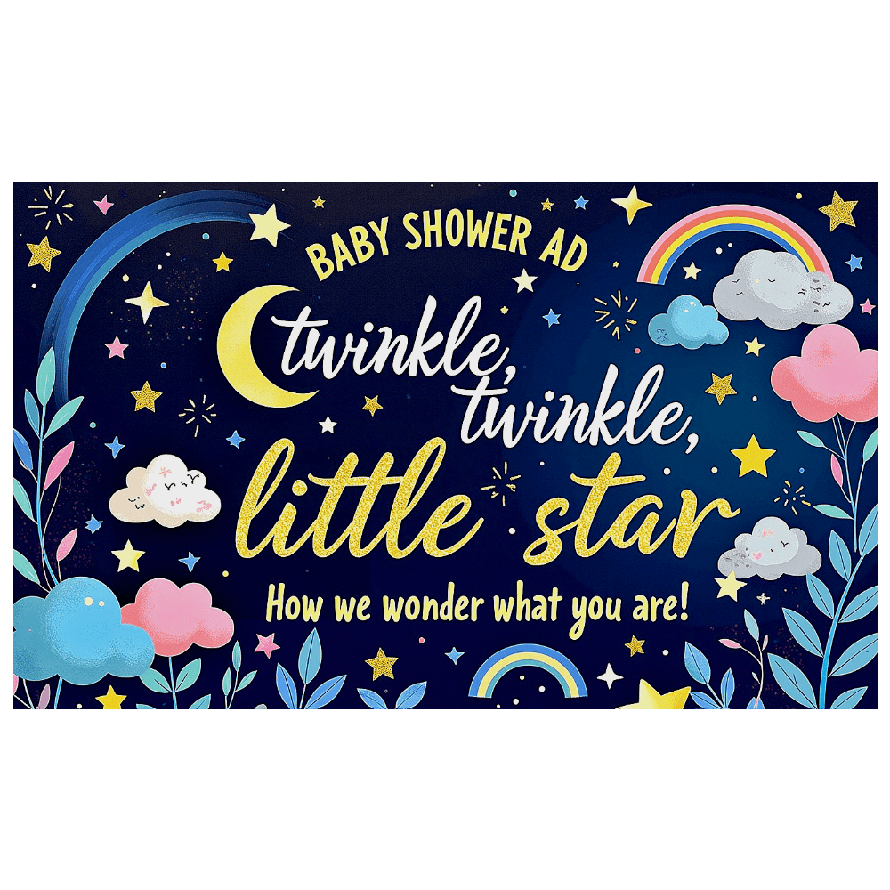 Twinkle Little Star Themed Baby Shower Banner Clouds Rainbows Stars ...