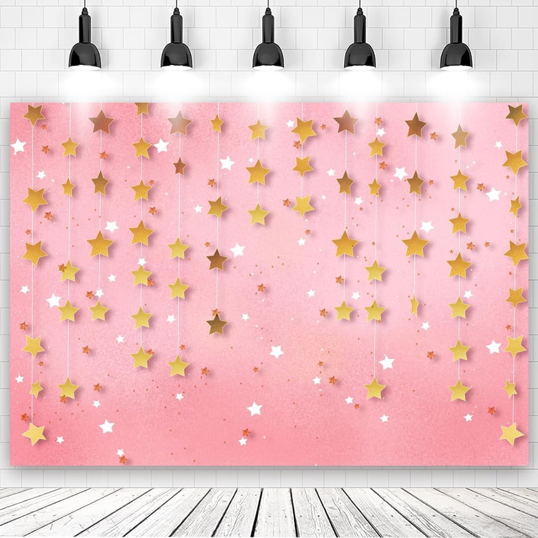 Twinkle Littler Star Backdrops Pink Starry Sky Gold Little Star ...