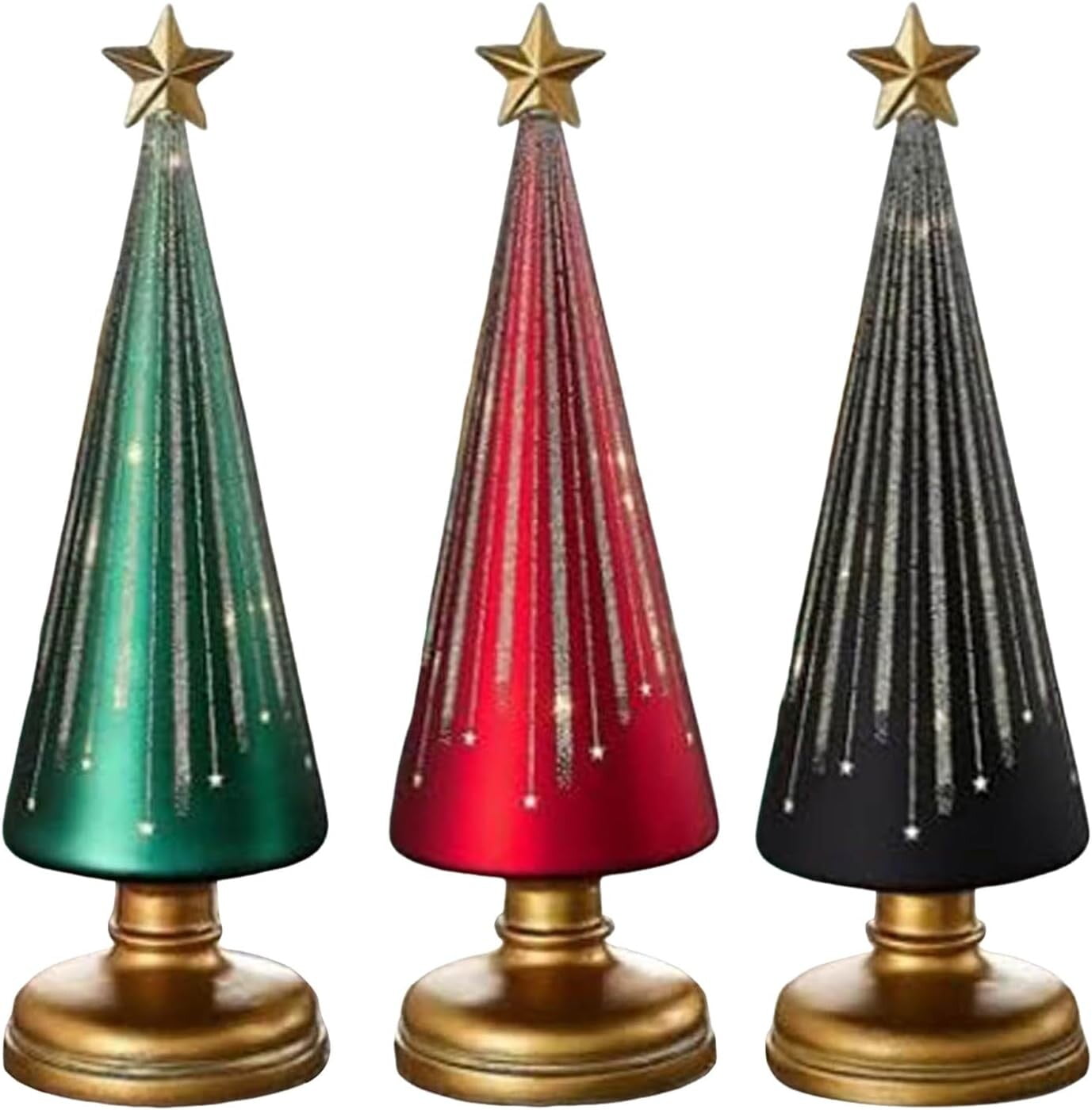 Twinkle Sparkling Starry Night Glass Trees with Timer Lighted 6 Inch ...