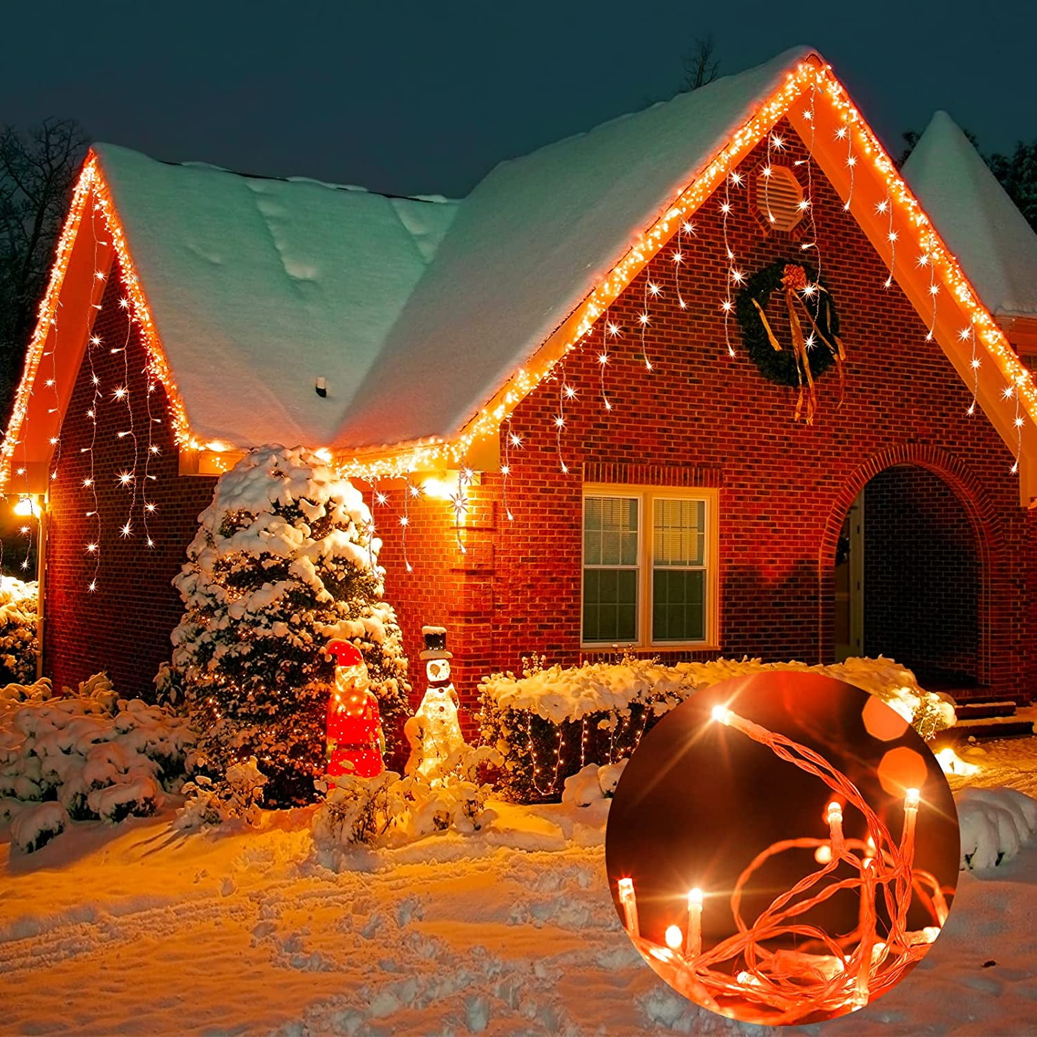 Twinkle Star 360 LED Christmas Icicle Lights Outdoor Dripping Ice Cycle Lights, 29.5ft 8 Modes ...
