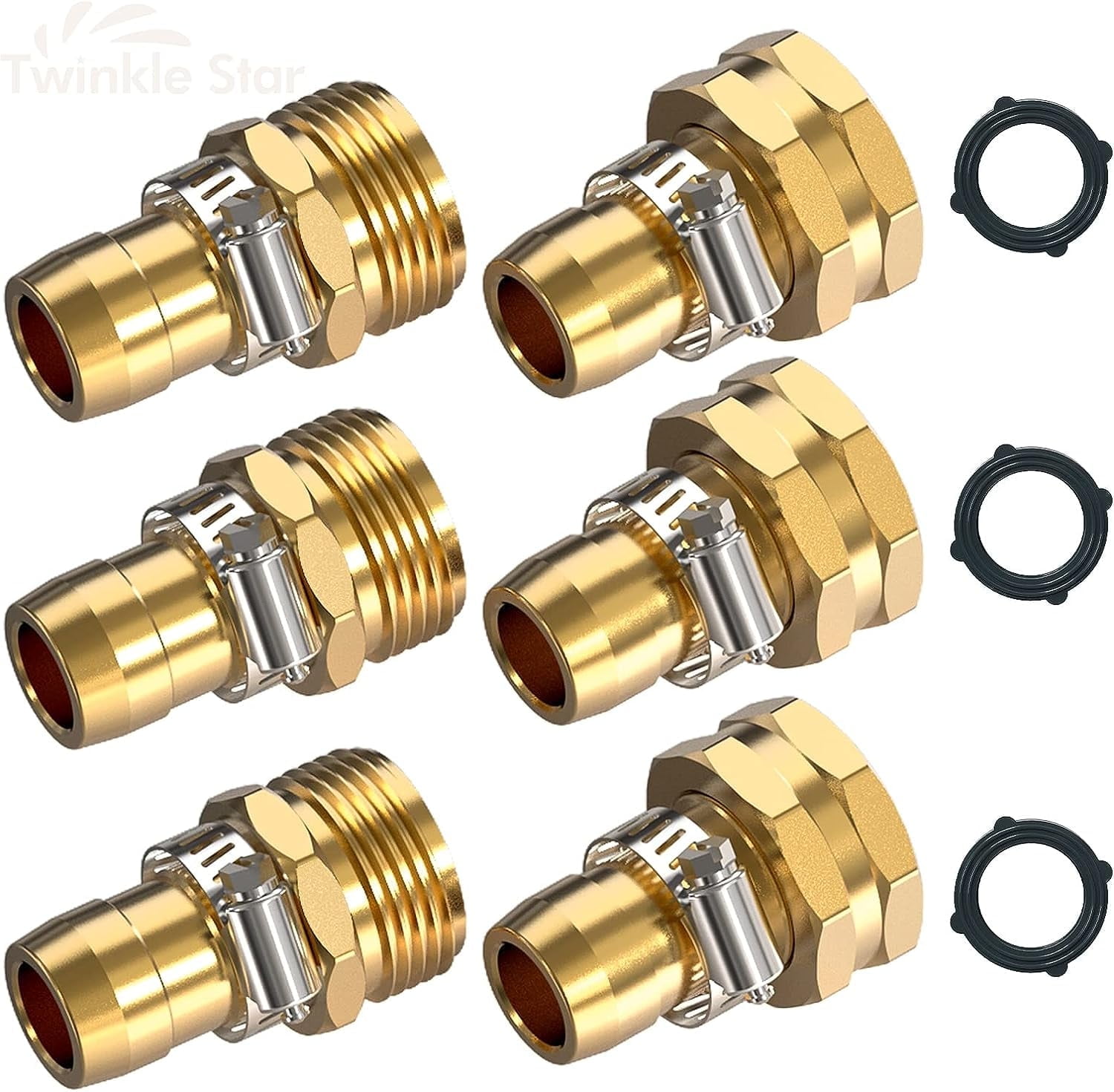 Twinkle Star Quick Connect Garden Hose Repair Kit with Clamps, Male ...