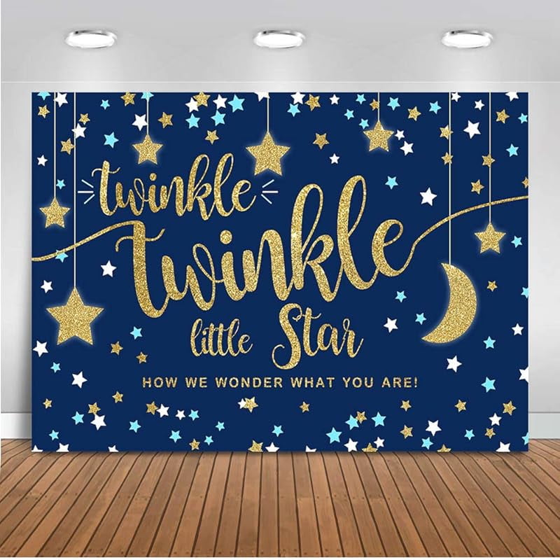 Twinkle Star Baby Shower Backdrop Navy and Gold Twinkle Twinkle Little ...