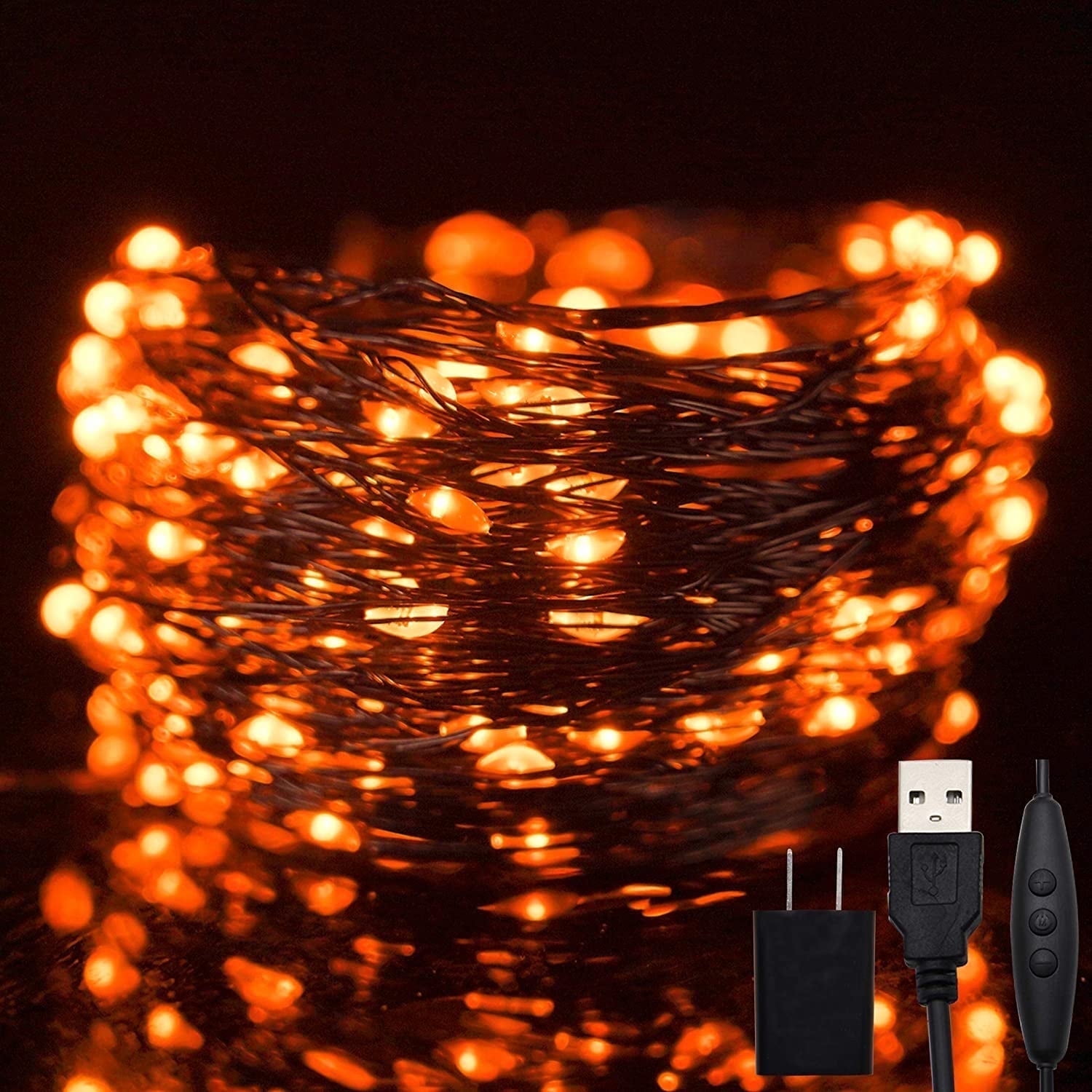 Twinkle Star LED Christmas Lights, 66ft 200 Orange LEDs, Black Wire ...