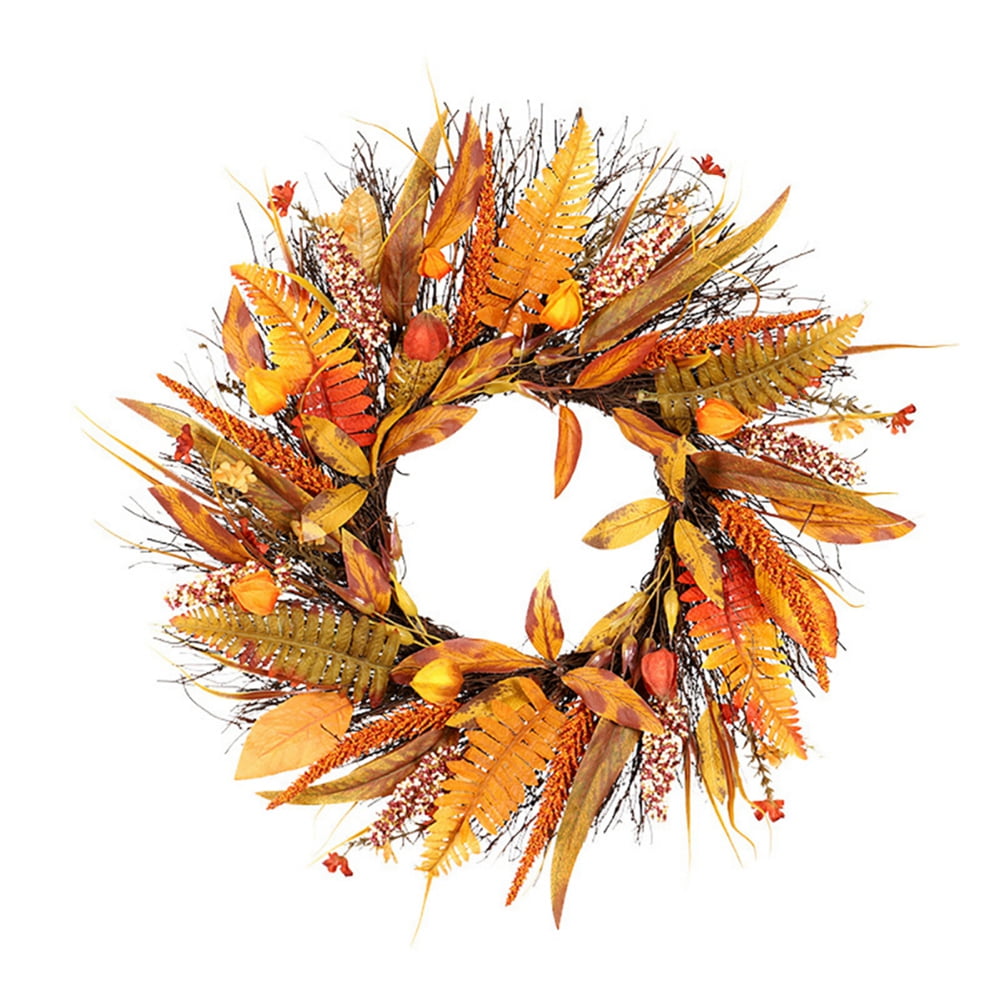 Twinkle Star Fall Wreath, Lighted Thanksgiving Artificial Wreath for ...