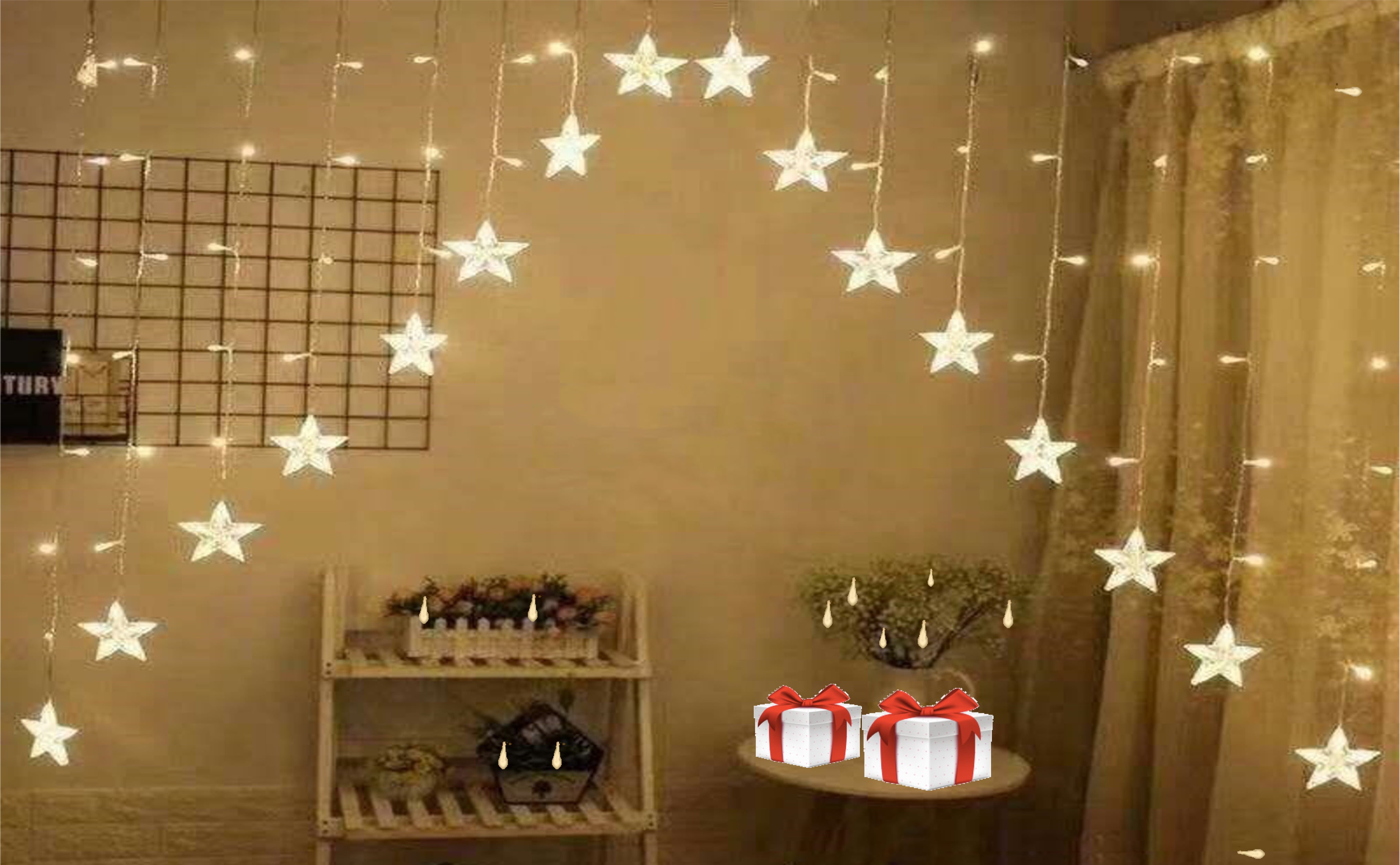 Twinkle Star V-Shaped LED Curtain Lights, 138 Fairy Lights, 8 Modes ...