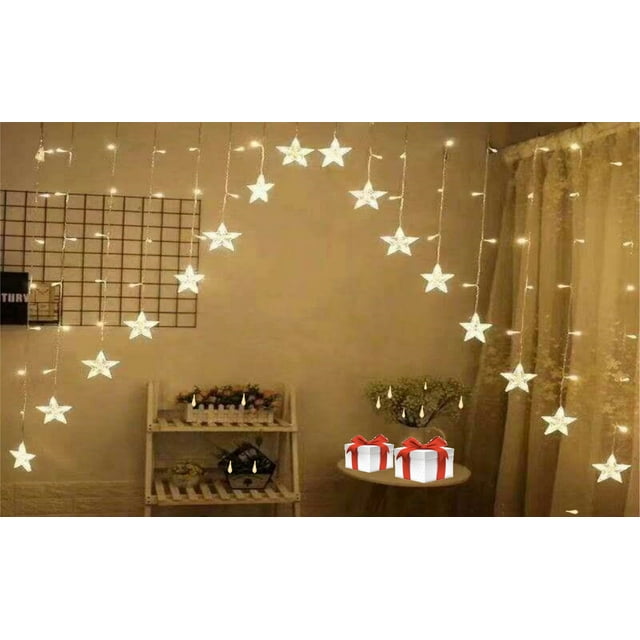 Twinkle Star V-Shaped LED Curtain Lights, 138 Fairy Lights, 8 Modes ...