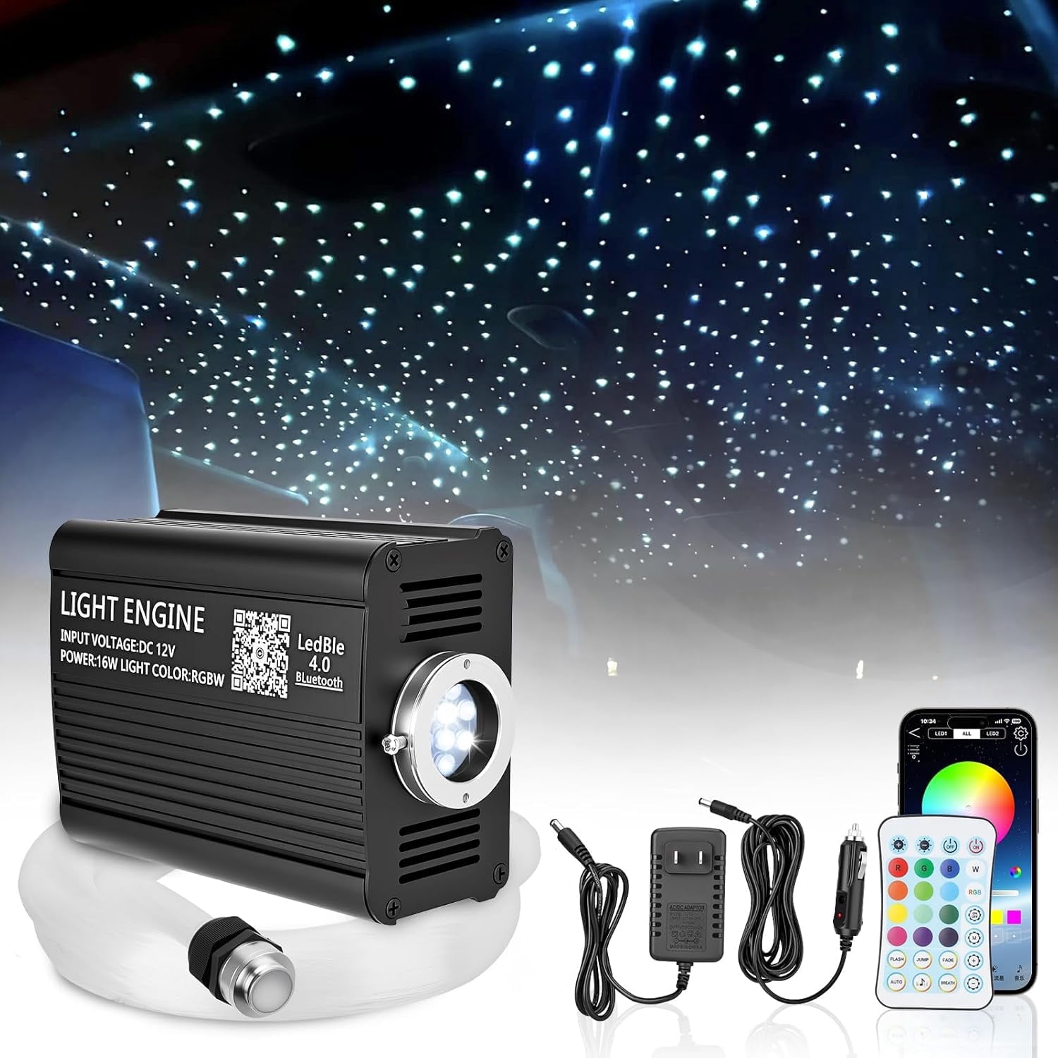 Twinkle Starlight Headliner Kit, 500 count 0.03in/9.8ft, 16W LED ...