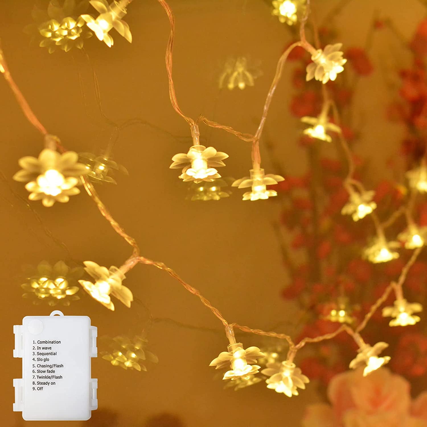 Twinkle String Lights 20ft 40 LED Lotus Flower Fairy String Lights for ...