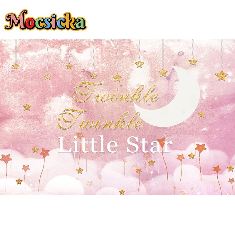 Twinkle Twinkle Baby Shower Backdrop Pink Cloud Gold Star Moon ...