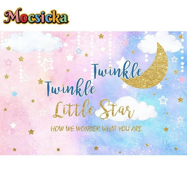 Twinkle Twinkle Baby Shower Backdrop Pink Cloud Gold Star Moon ...