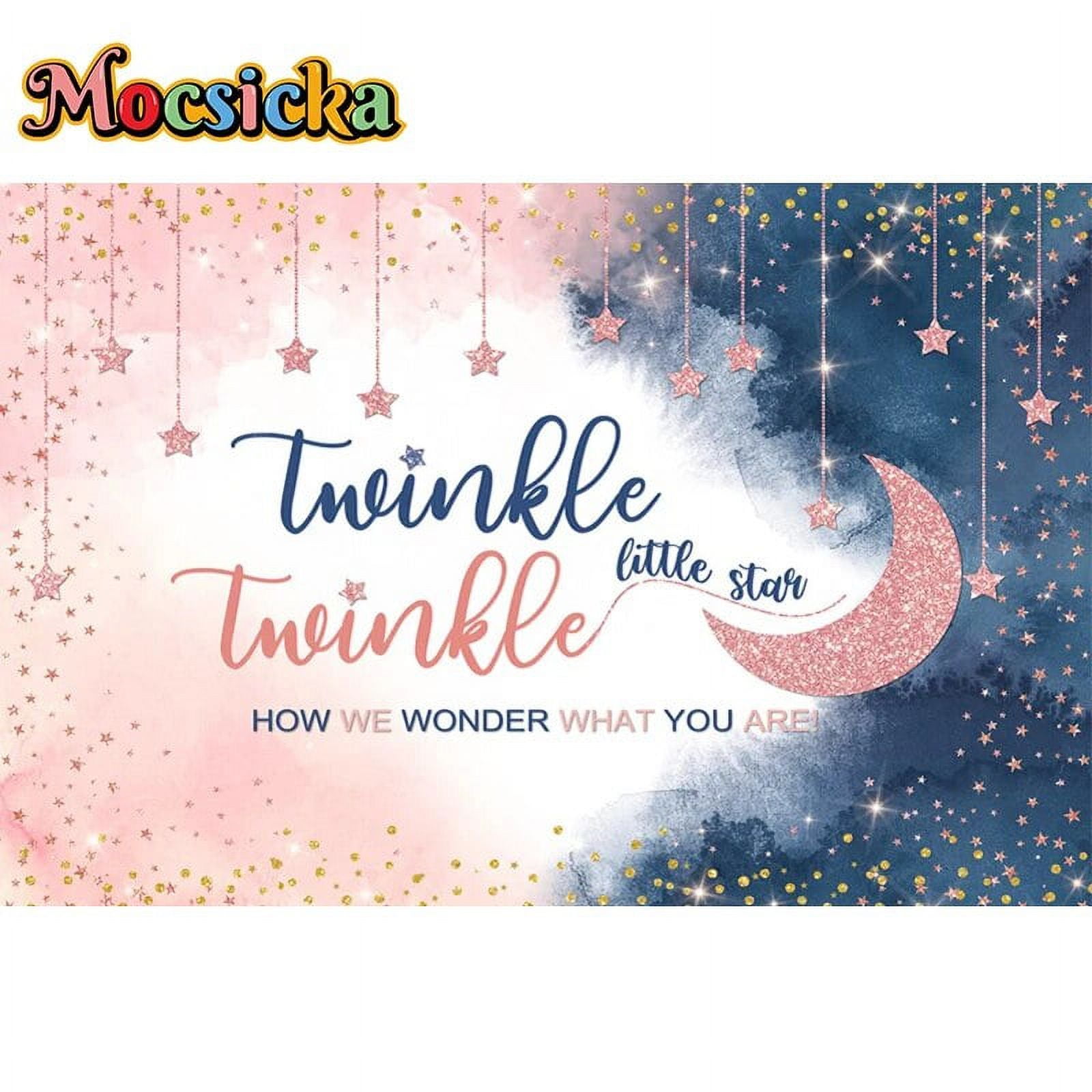 Twinkle Twinkle Baby Shower Backdrop Pink Cloud Gold Star Moon ...