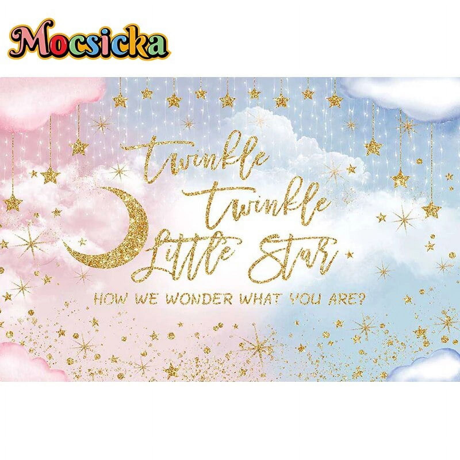 Twinkle Twinkle Baby Shower Backdrop Pink Cloud Gold Star Moon ...