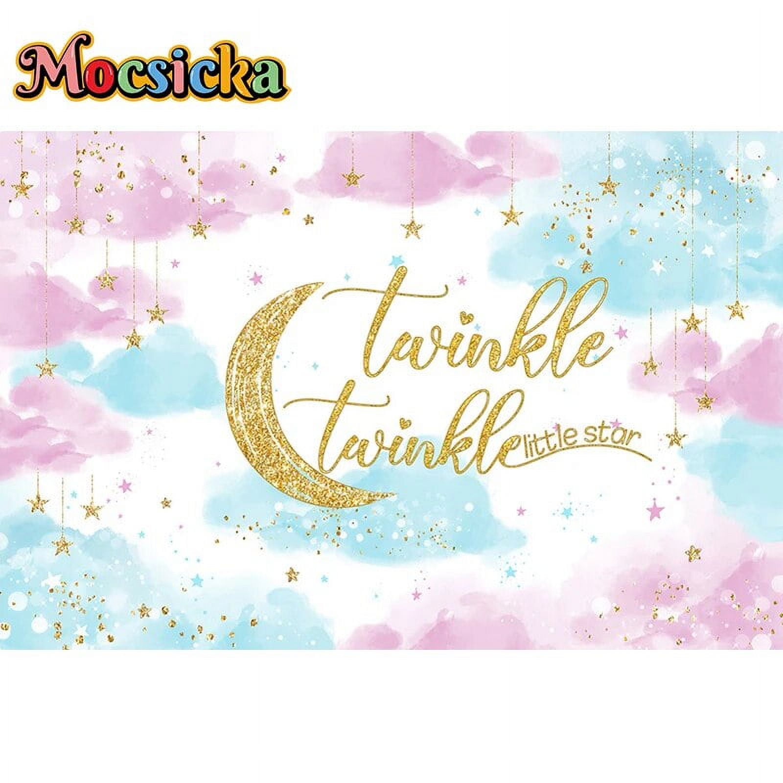Twinkle Twinkle Baby Shower Backdrop Pink Cloud Gold Star Moon ...