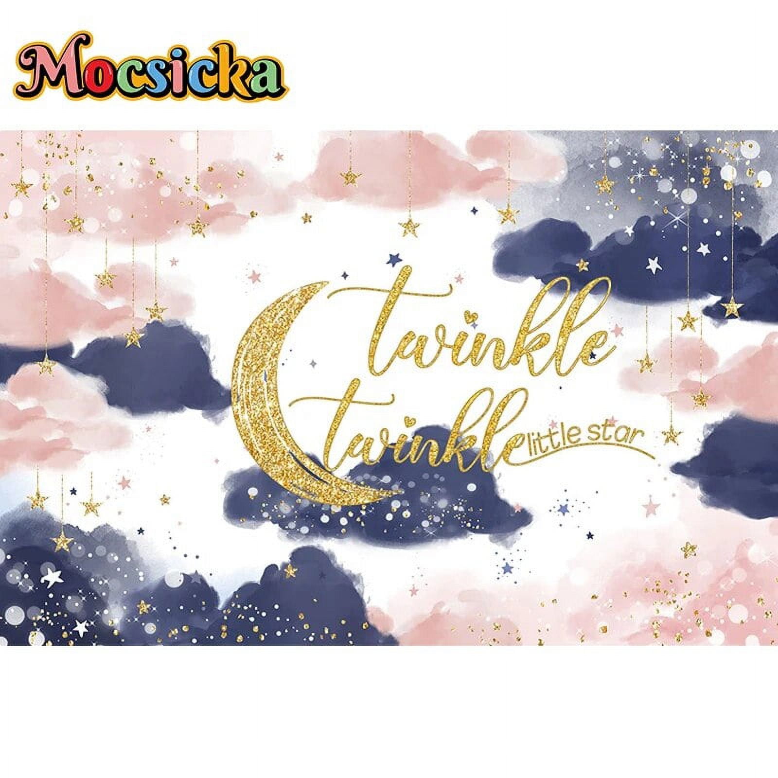 Twinkle Twinkle Baby Shower Backdrop Pink Cloud Gold Star Moon ...