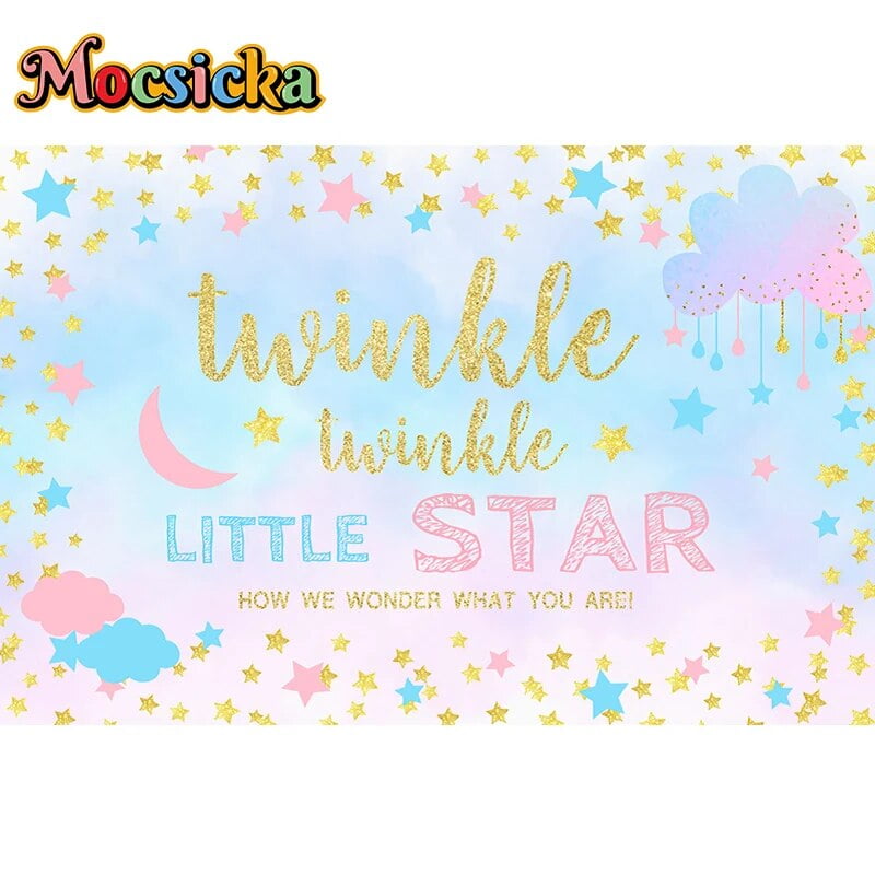 Twinkle Twinkle Baby Shower Backdrop Pink Cloud Gold Star Moon ...
