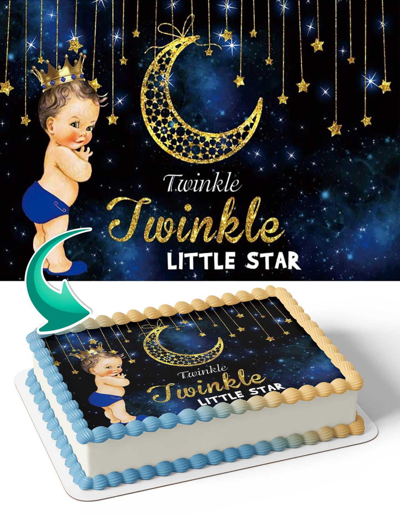 Twinkle Twinkle Little Star Baby Boy Gold Moon Edible Cake Image Topper ...