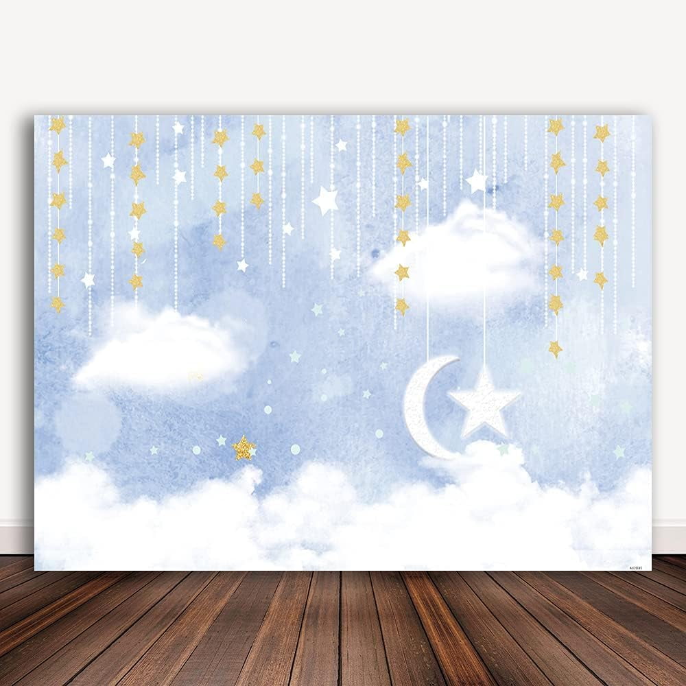 Twinkle Twinkle Little Star Baby Shower Backdrop Blue Sky White Clouds ...