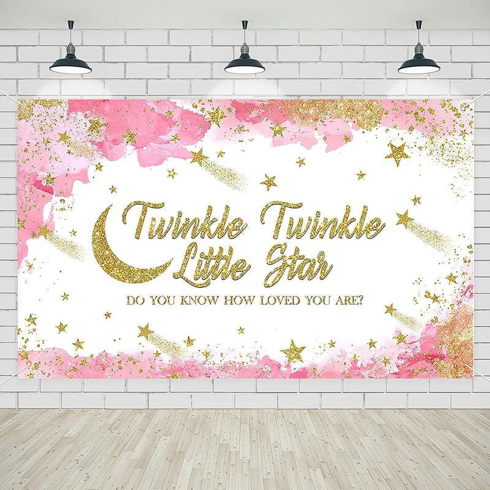 Twinkle Twinkle Little Star Backdrop Banner for Girl Pink Gold Star ...