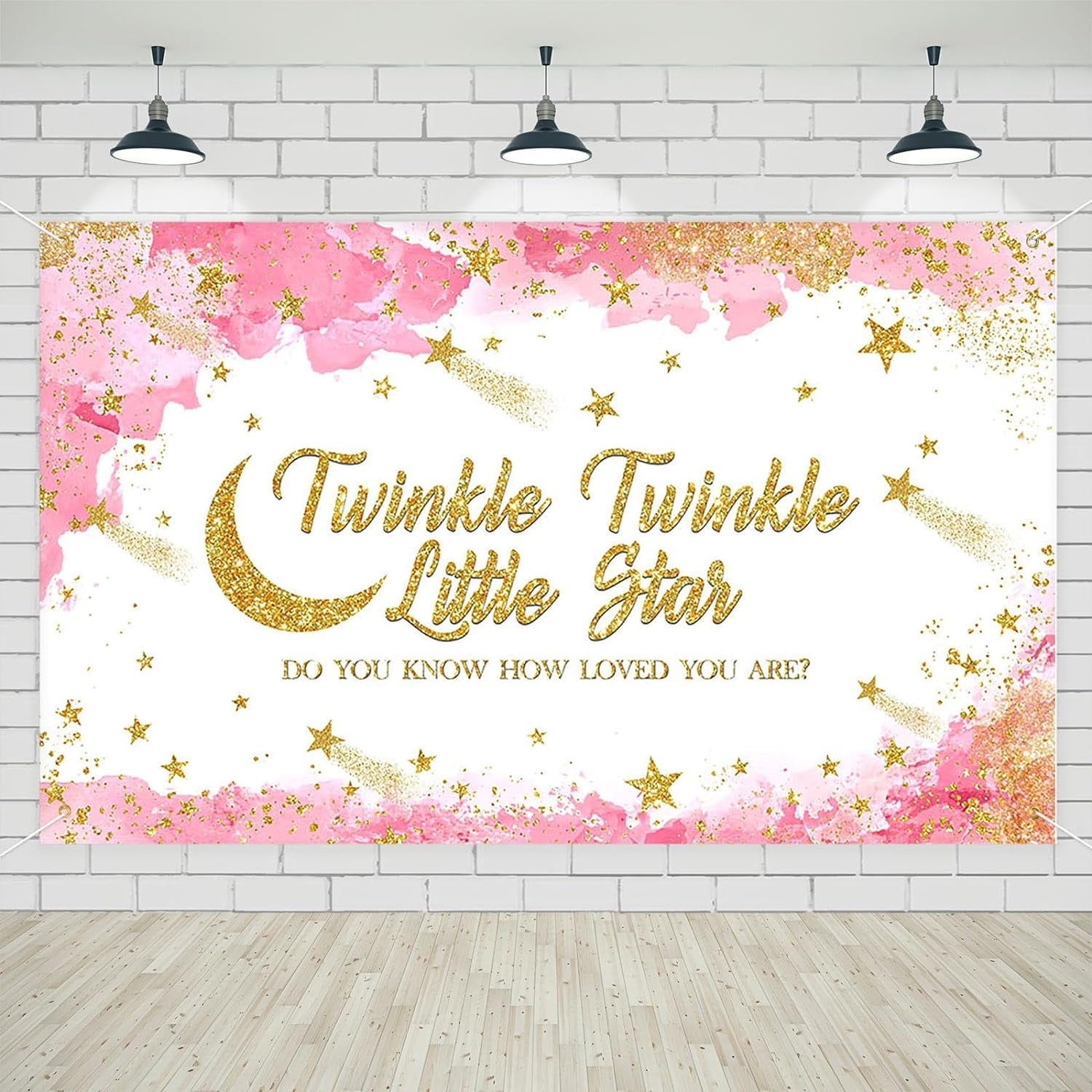 Twinkle Twinkle Little Star Backdrop Banner for Girl Pink Gold Star ...