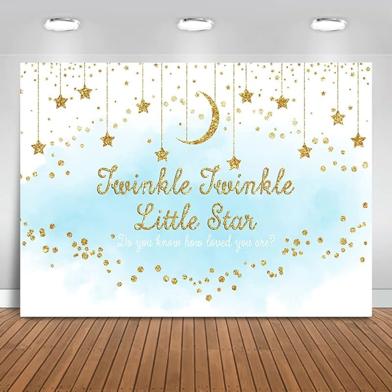 Twinkle Twinkle Little Star Backdrop Light Blue Gold Stars Baby Shower ...