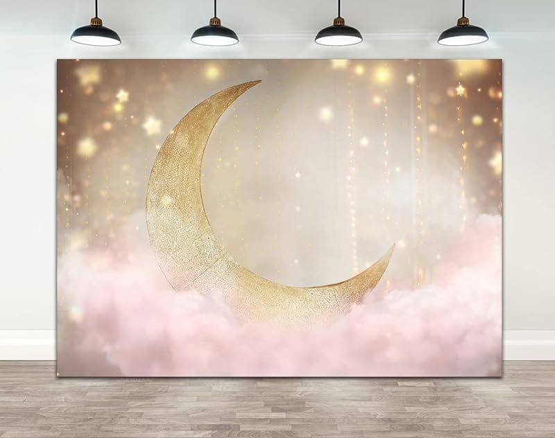 Twinkle Twinkle Little Star Backdrop Moon Light Pink Clouds Baby Shower ...
