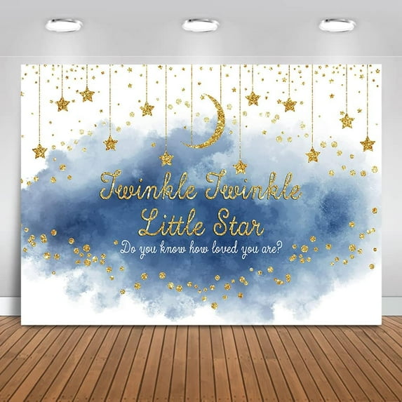 Twinkle Twinkle Little Star Backdrop Navy Blue Gold Stars Baby Shower ...