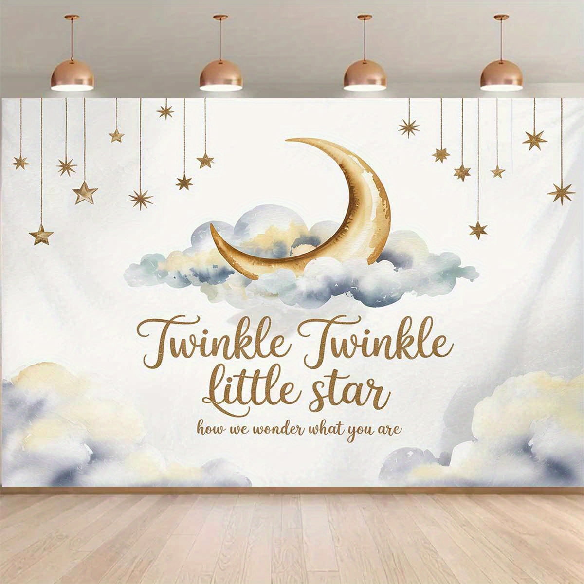 Twinkle Twinkle Little Star Backdrop White Blue Clouds Gold Moon Gender ...