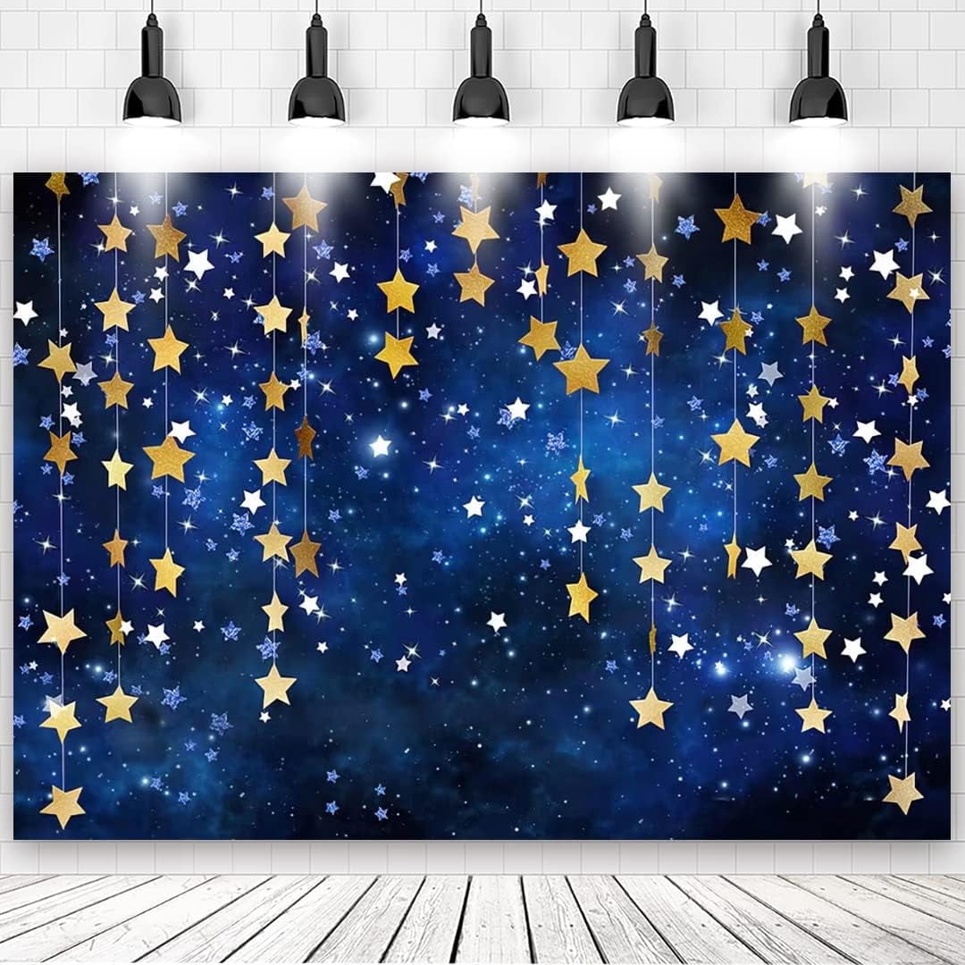 Twinkle Twinkle Little Star Backdrops Blue Galaxy Starry Sky Gold ...