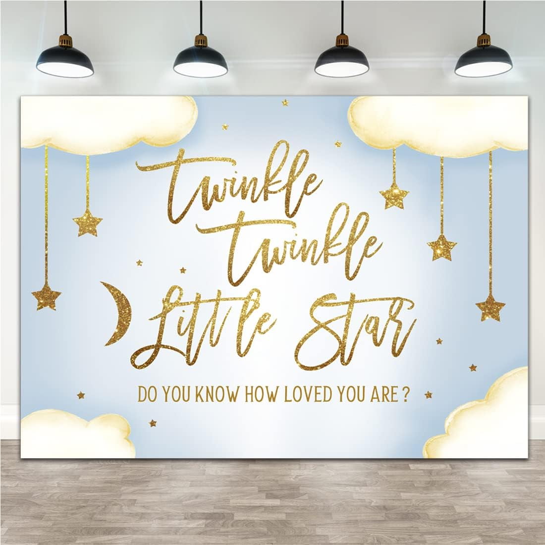 Twinkle Twinkle Little Star Gender Reveal Backdrop Boy Baby Shower Blue ...
