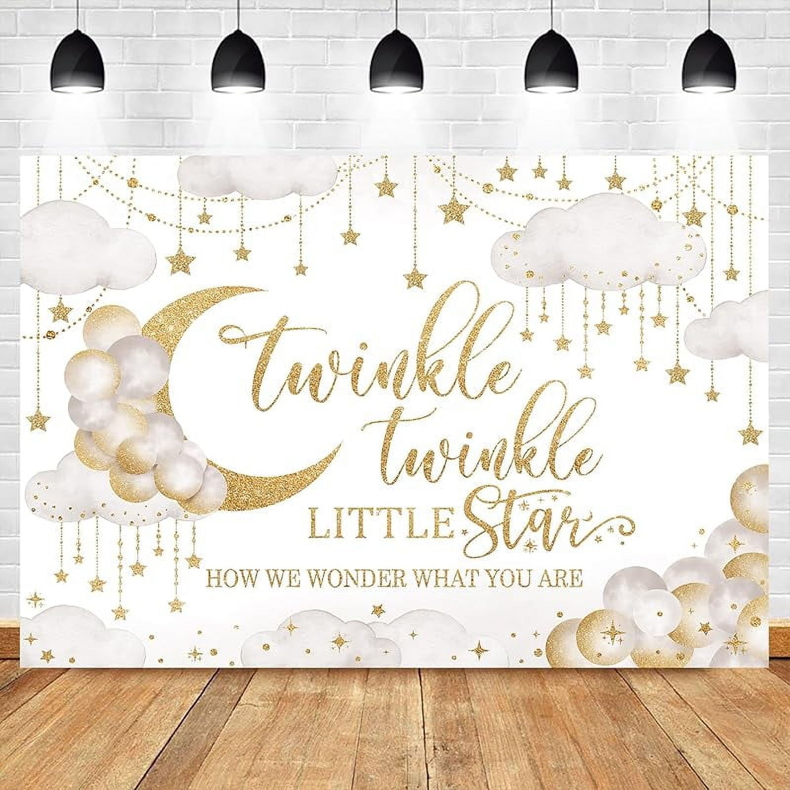 Twinkle Twinkle Little Star Gender Reveal Backdrop White Gold Baby ...