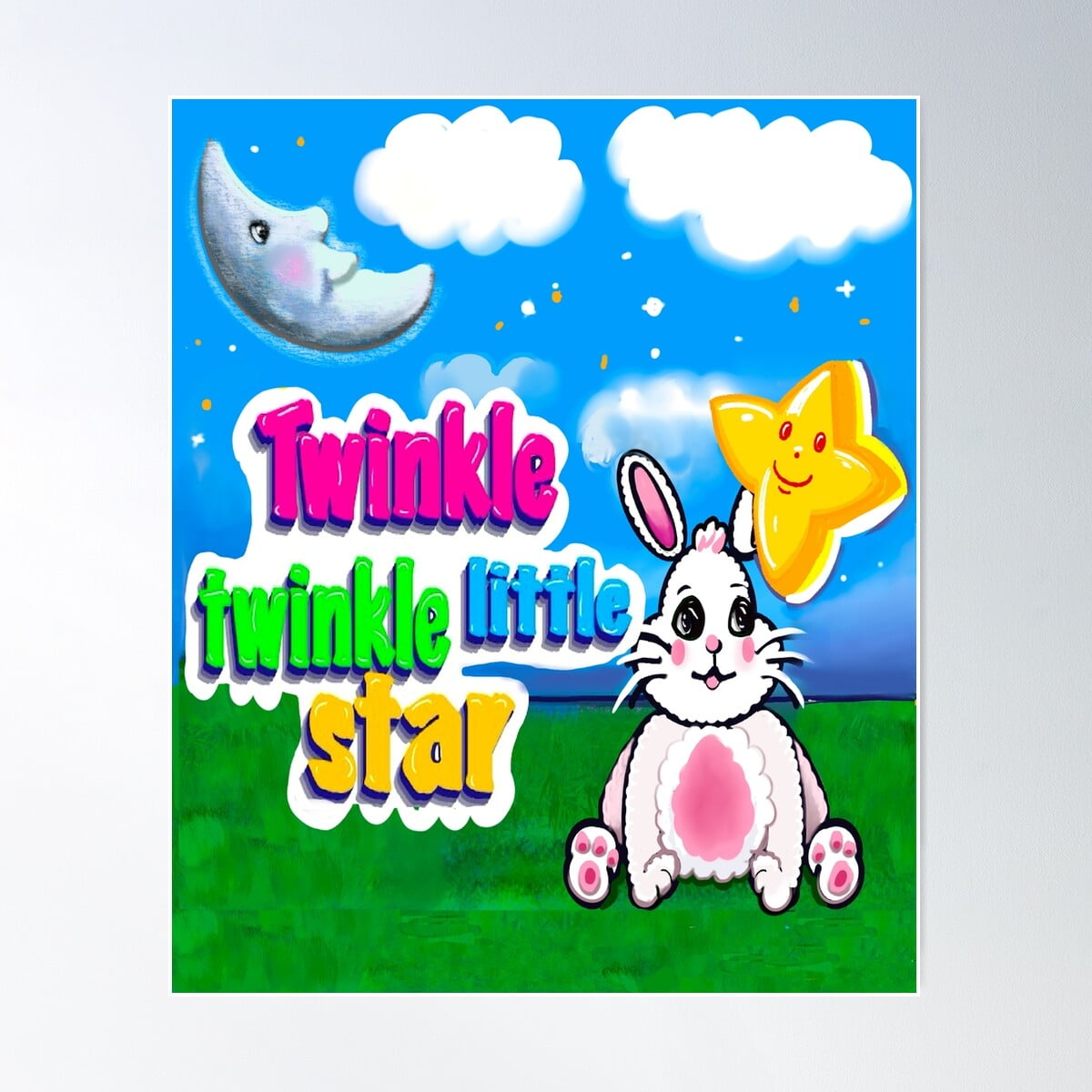 Twinkle Twinkle Little Star Rabbit - Kids Nursery Rhyme Animals Poster ...