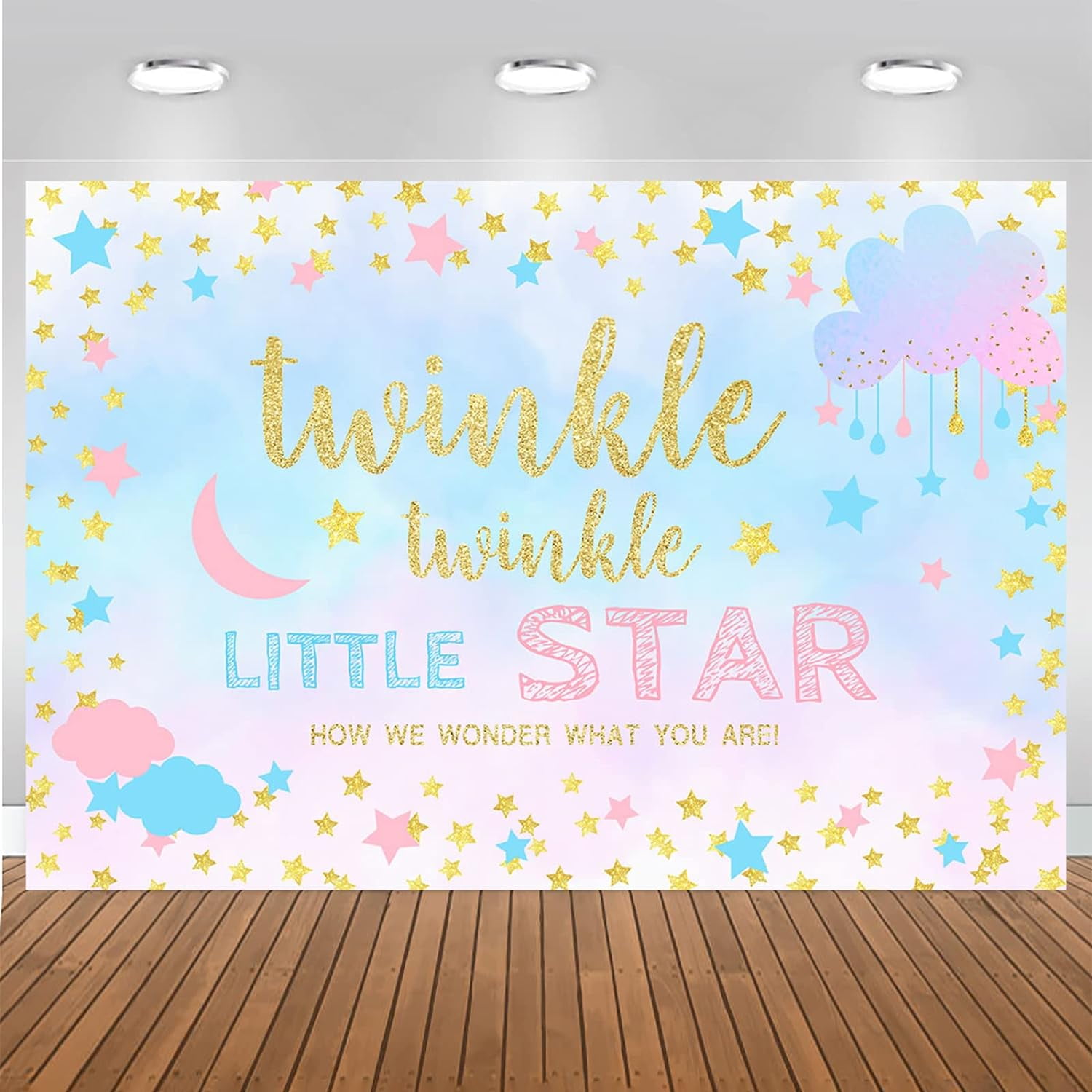 Twinkle Twinkle Littler Star Gender Reveal Backdrop Pink and Blue Cloud ...