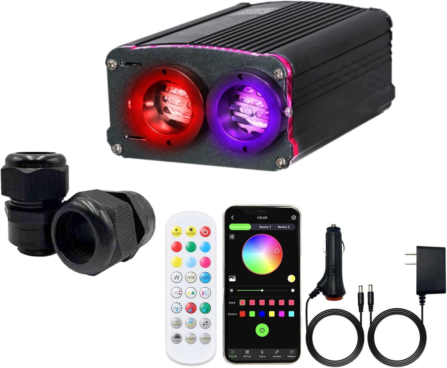 Twinkle fiber optic light engine with dual ports, dual colors ...