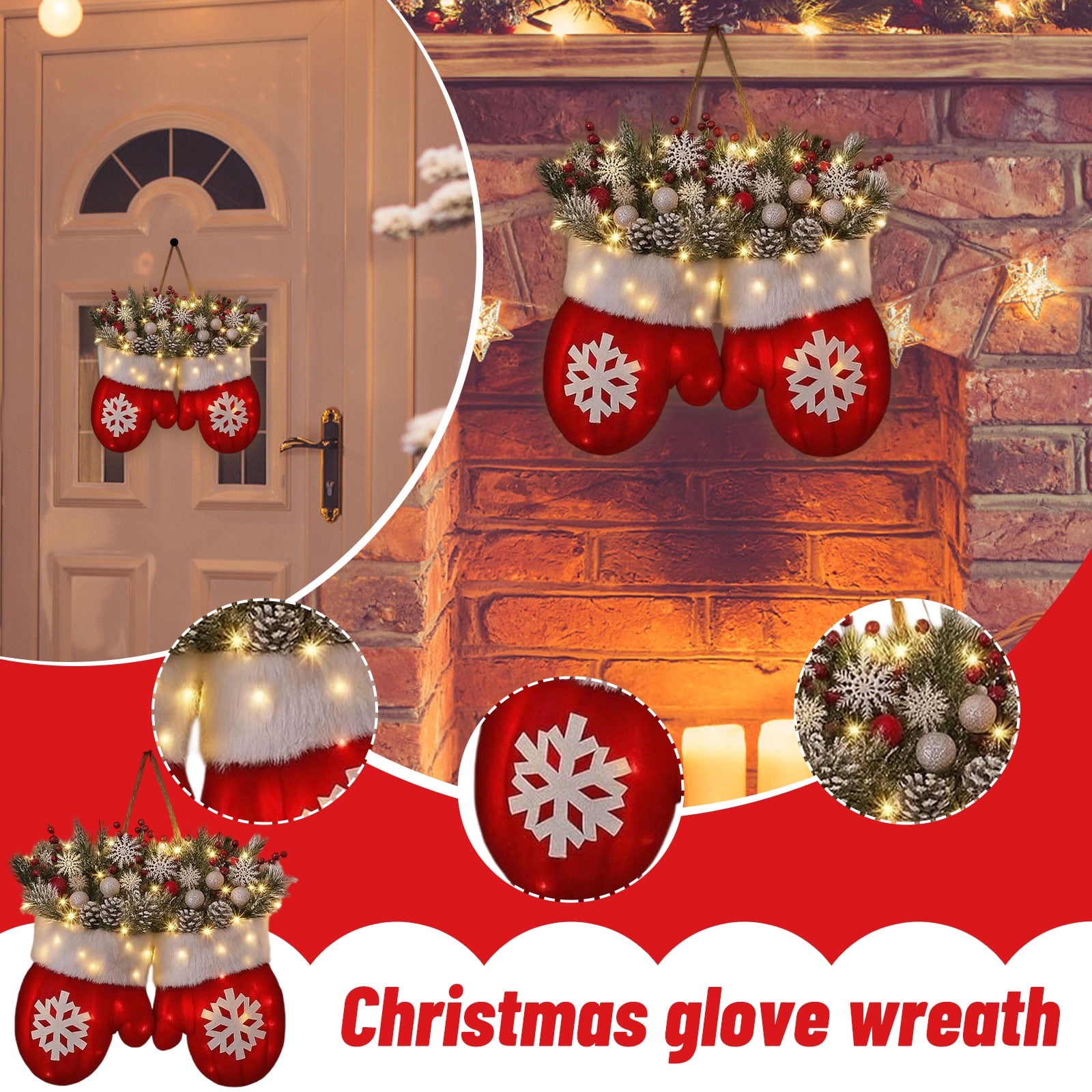 Twinkling Christmas Mitten Wreath with Lighted Design for Front Door ...