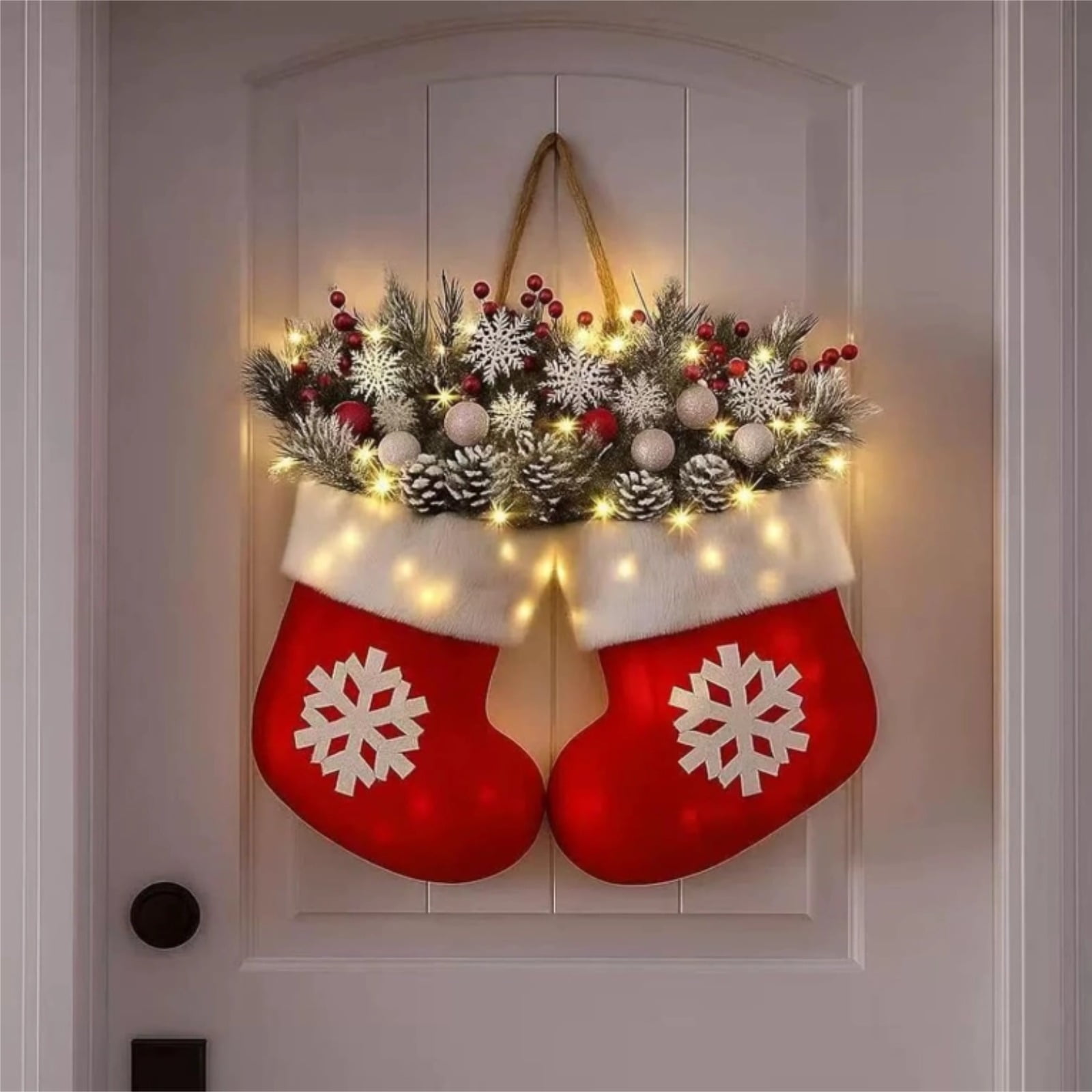 Twinkling Christmas Sock Wreath,Twinkling Christmas Sock Wreath with ...