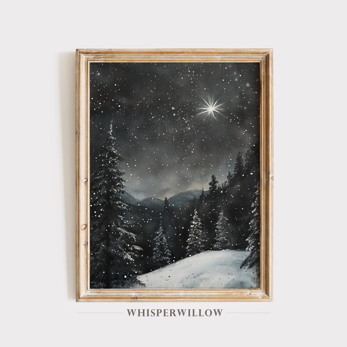 Twinkling Starry Sky Snowy Winter Night,, Bright North Star, Winter ...