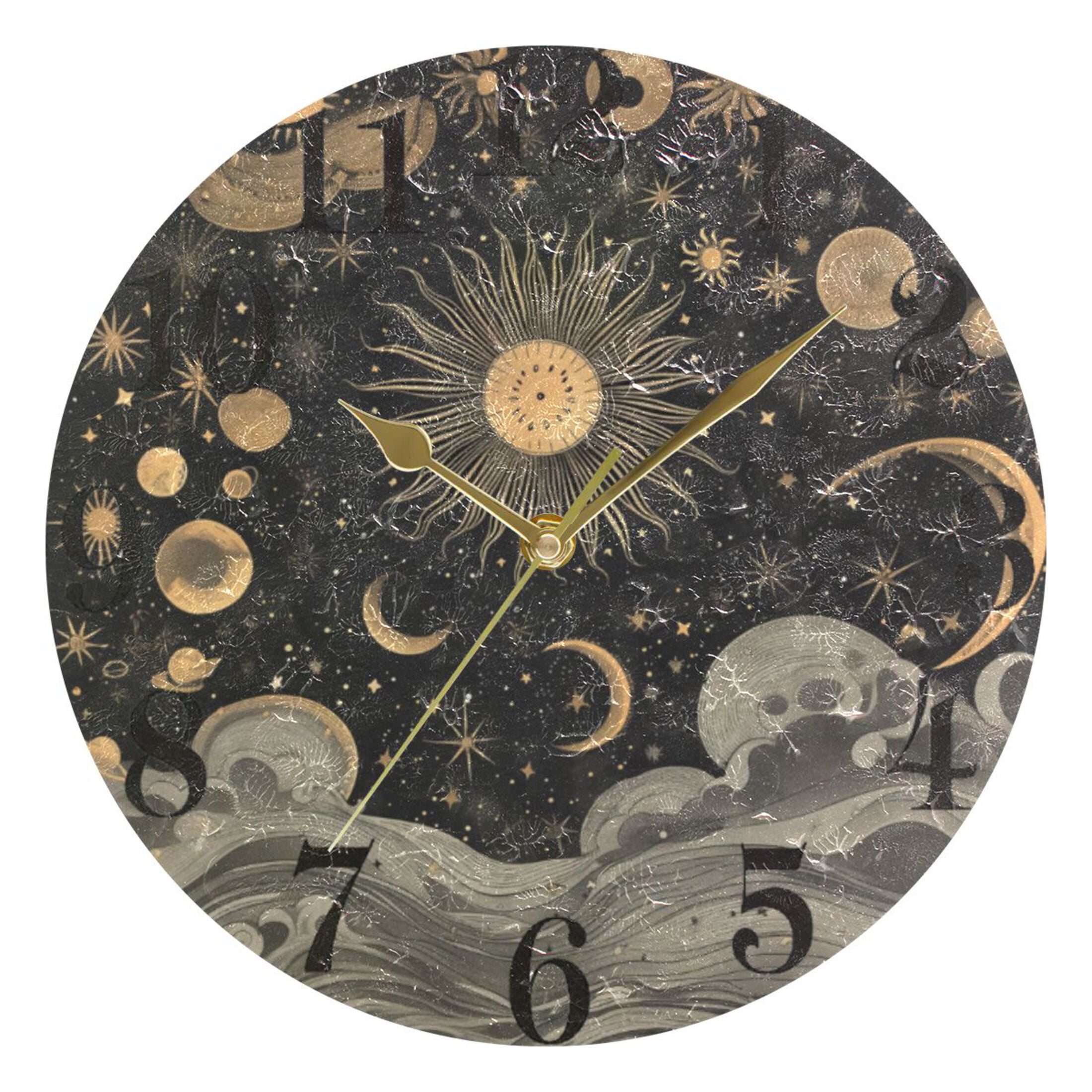 Twinkling Sun Moon Stars Wall Clock 9.8 inch Battery Operated Clocks ...