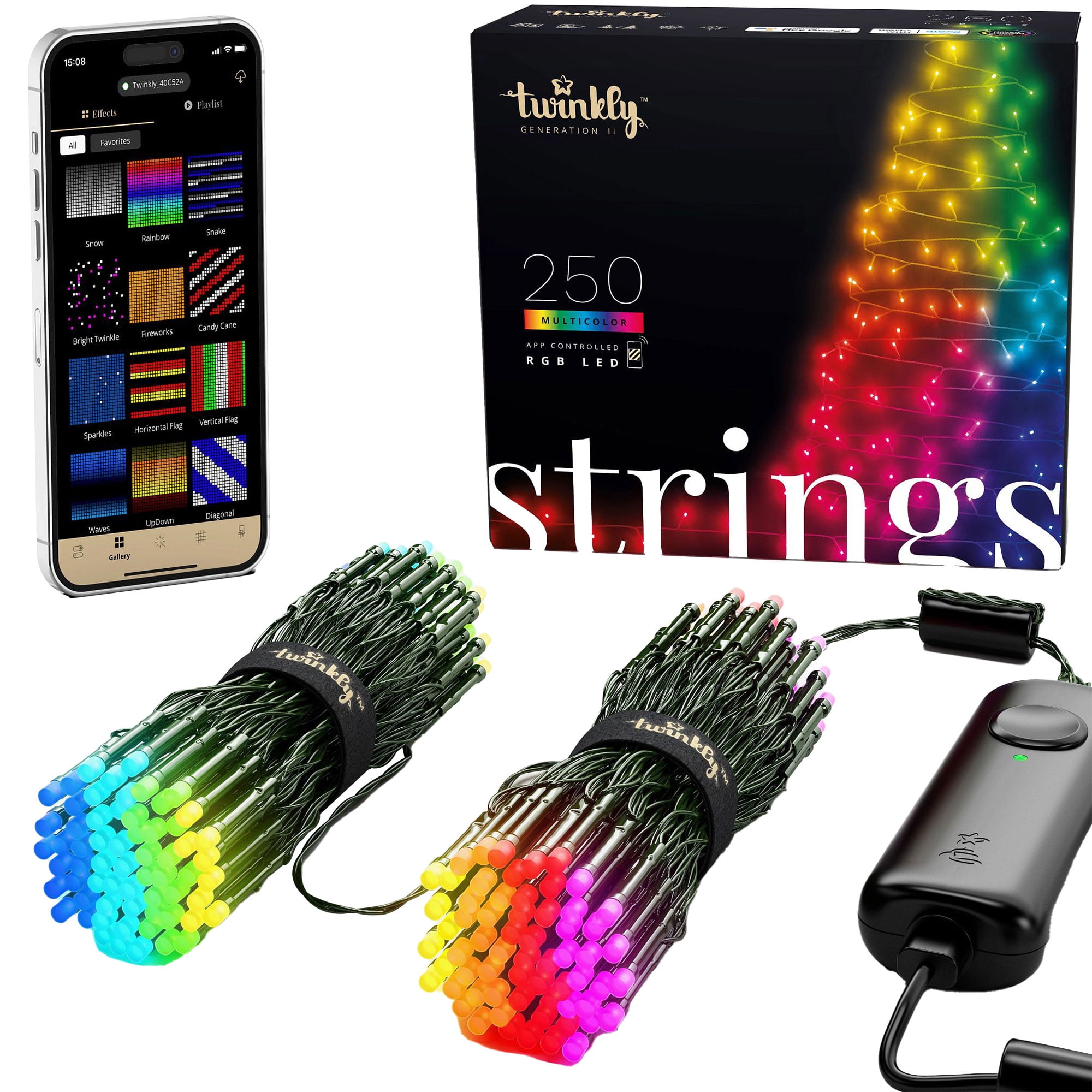 Twinkly App-Controlled 65.6ft Smart String LED Lights with 250 RGB LEDs - WiFi & Bluetooth ...