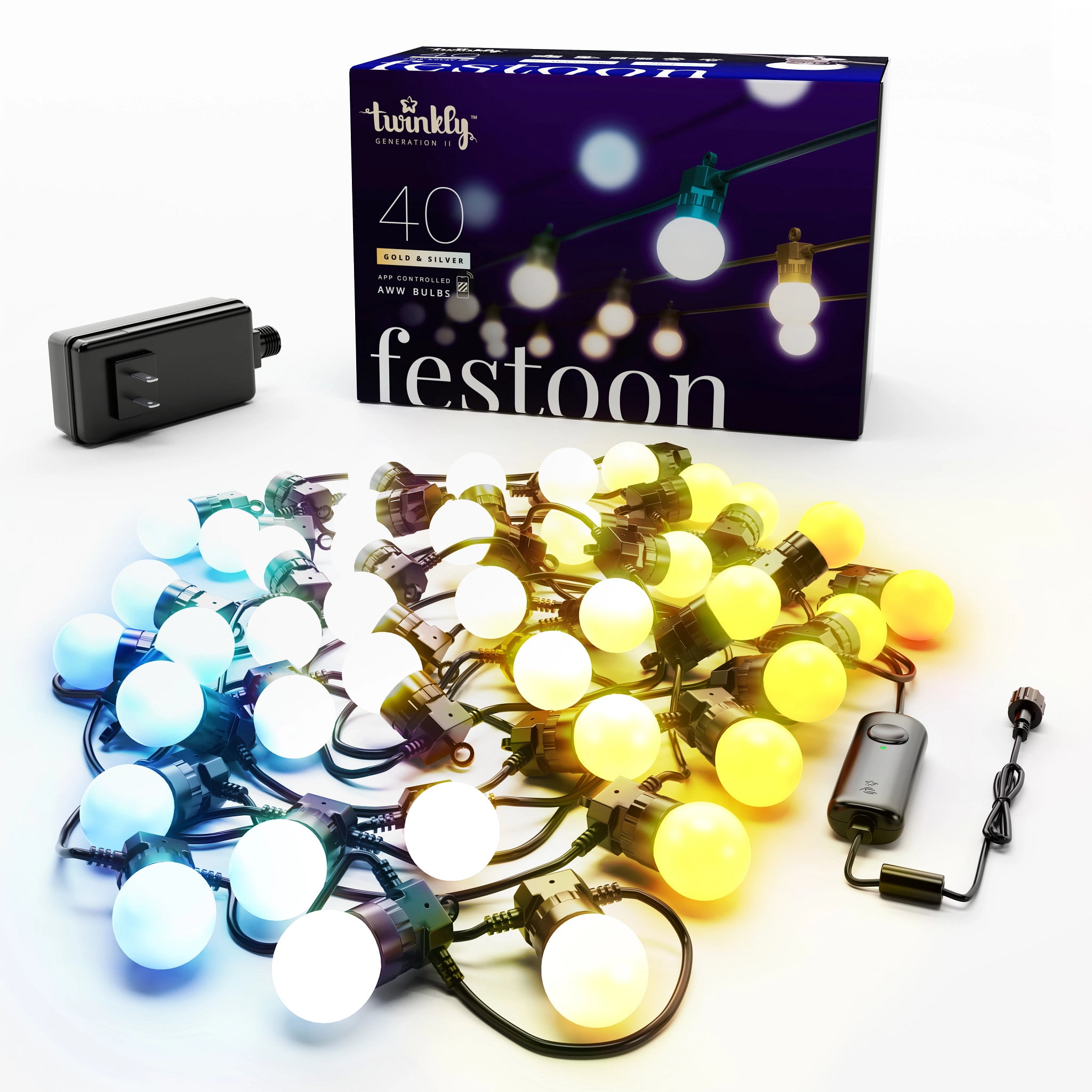 Twinkly Festoon App-Controlled Smart LED 40 AWW (Warm/Cool White) Light ...