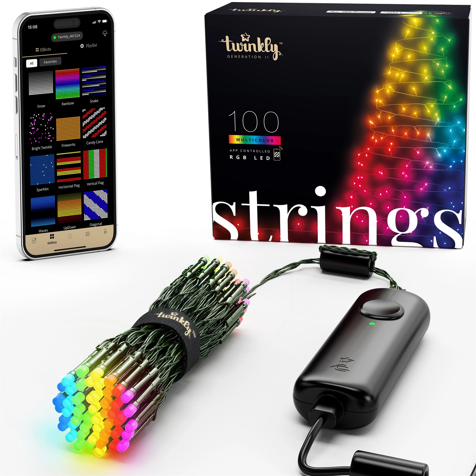 Twinkly Decorative Colored Strands - 100 RGB LED, 26.2ft, App ...