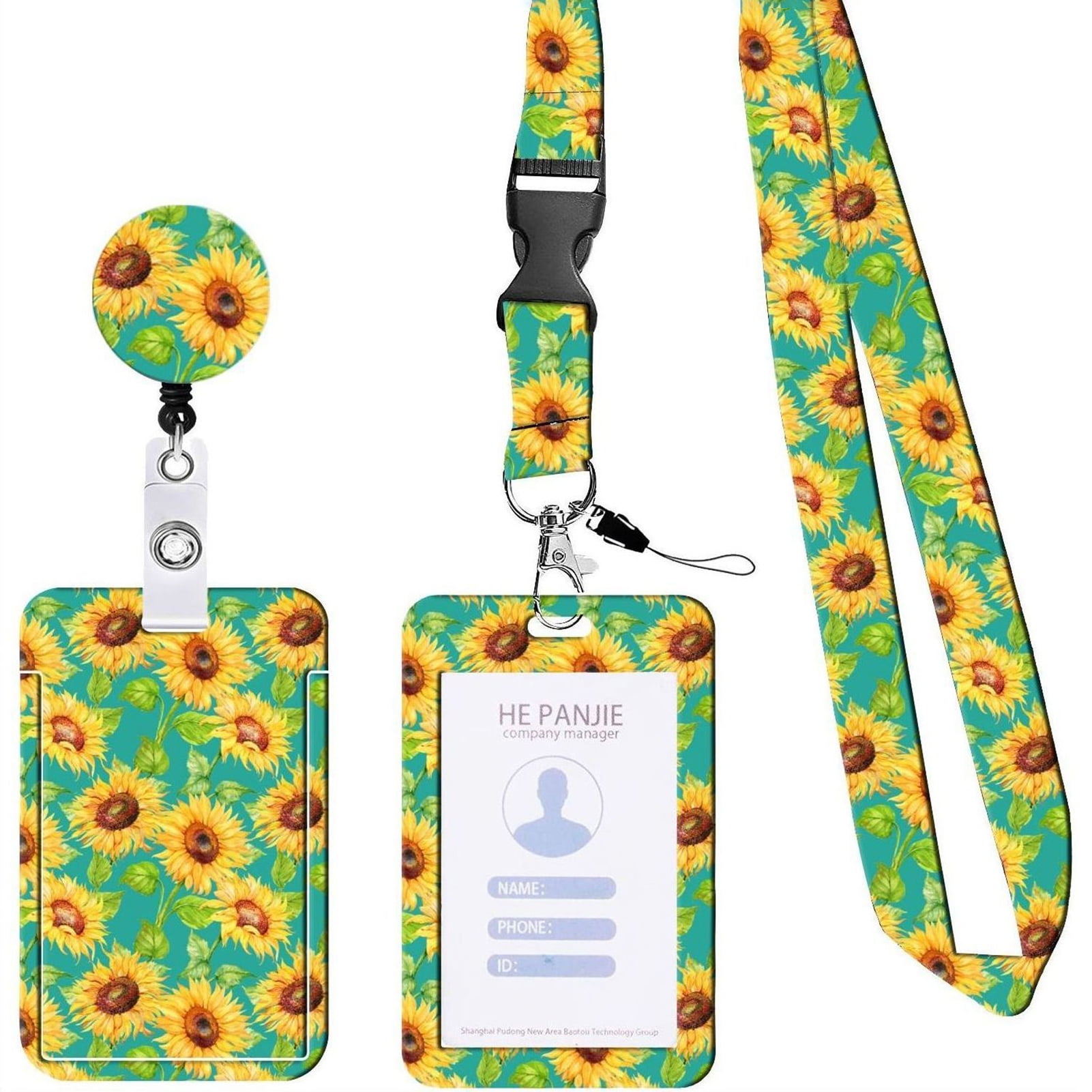 Twinkseal Retractable Lanyard with Card Holder Sunflower Design Id Card ...