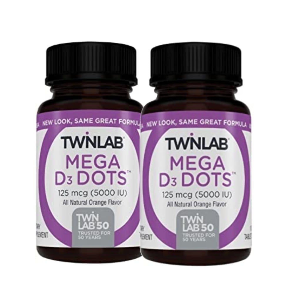 Twinlab Mega D3 Dots - 5000 IU Vitamin D3, Bone Strength, Immune ...