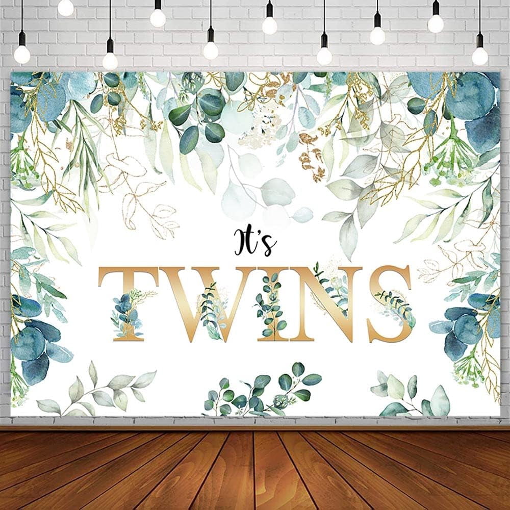 It's Twins Backdrop Baby Shower Party Decoration Supplies Green Gold ...