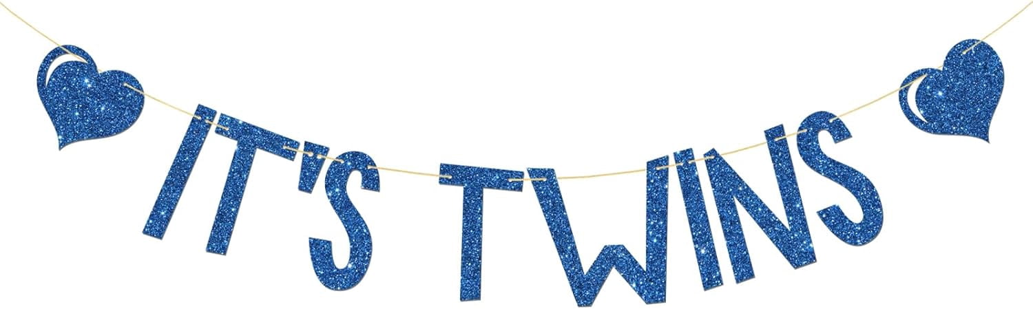 It's Twins Banner for Boys, Blue Glitter, Double the Love Twins ...