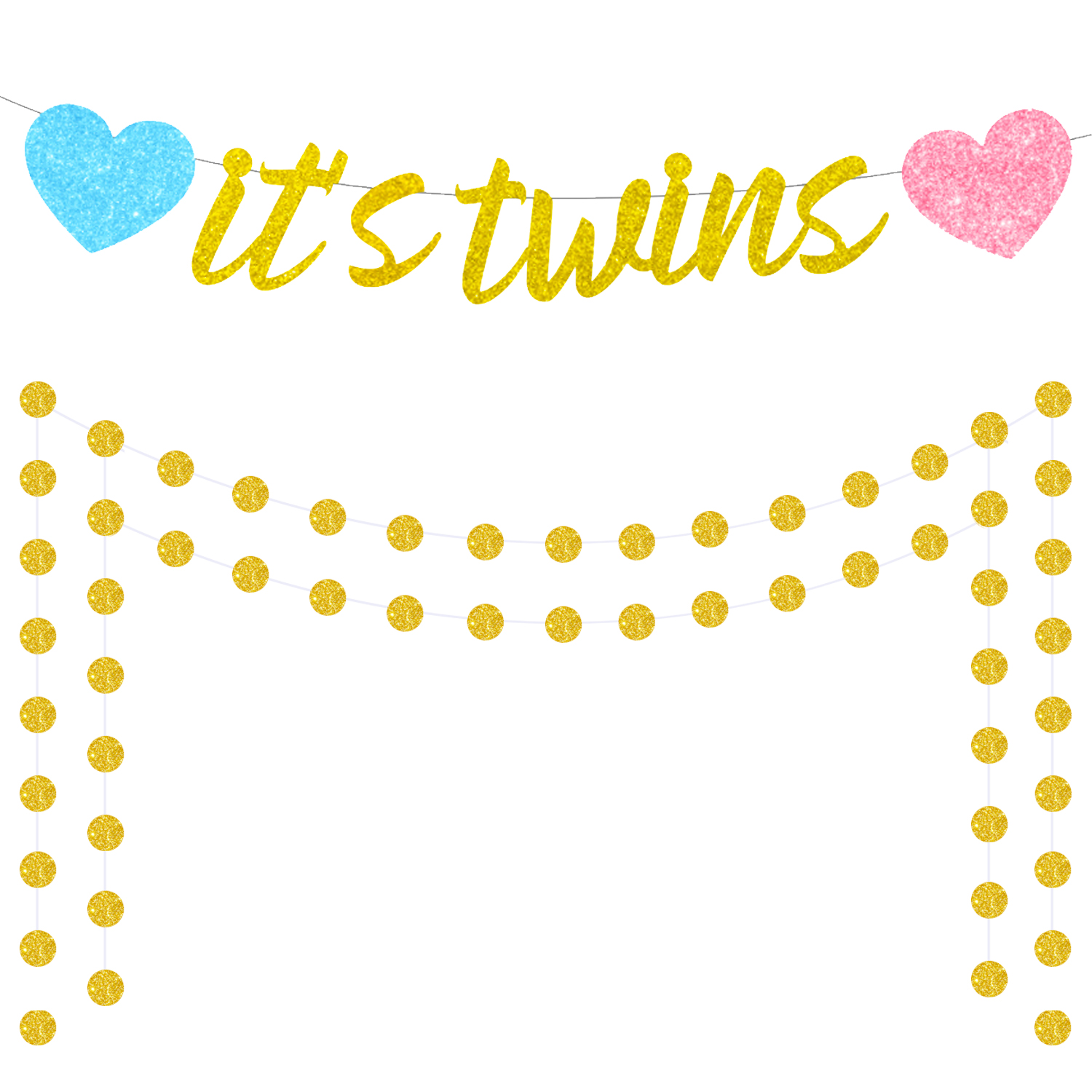It's Twins Banner Gold Glitter, Boy-Girl Twins Baby Shower Party ...