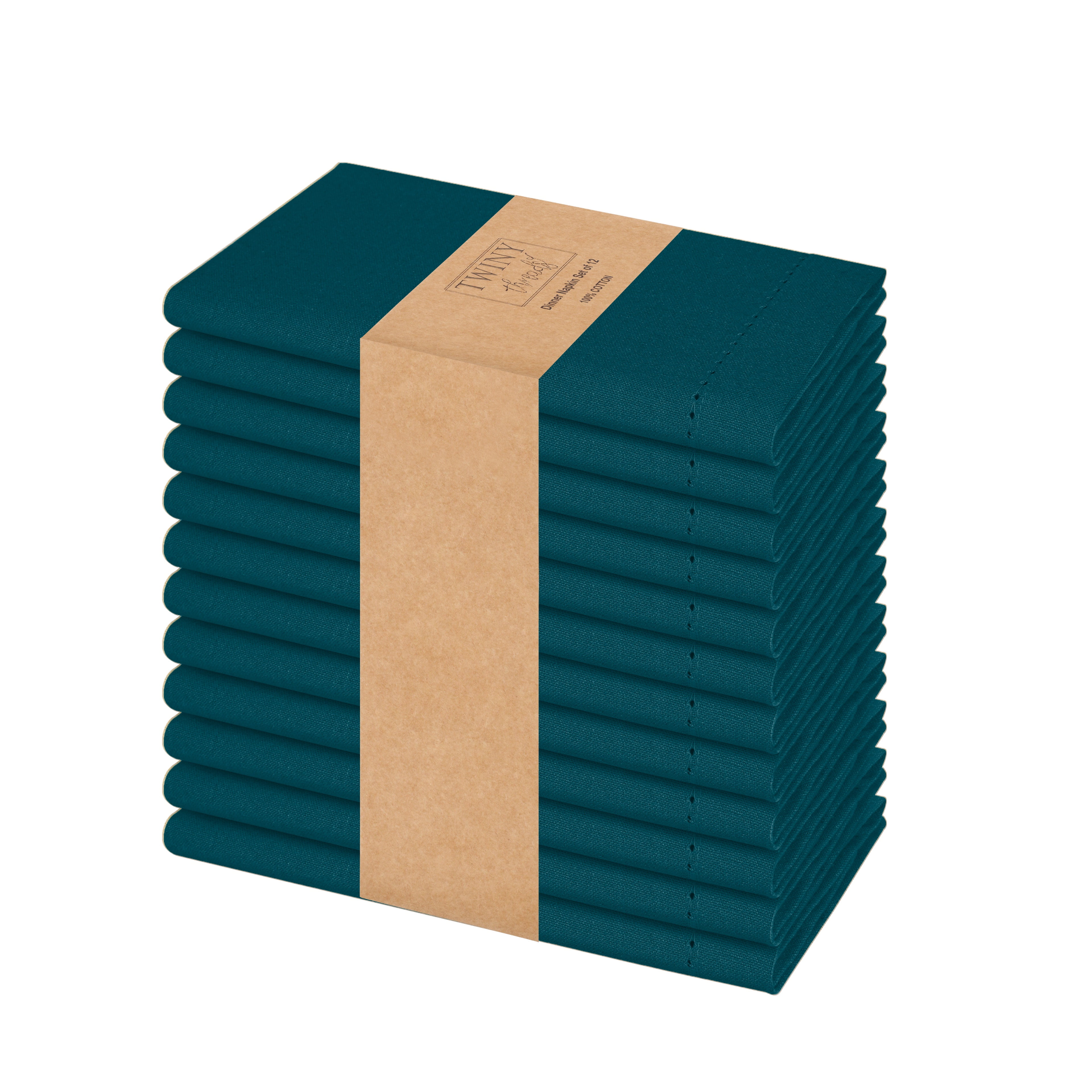 Twiny Threads Set of 12 Hemstitch Reusable Cloth Dinner Napkins - Teal ...