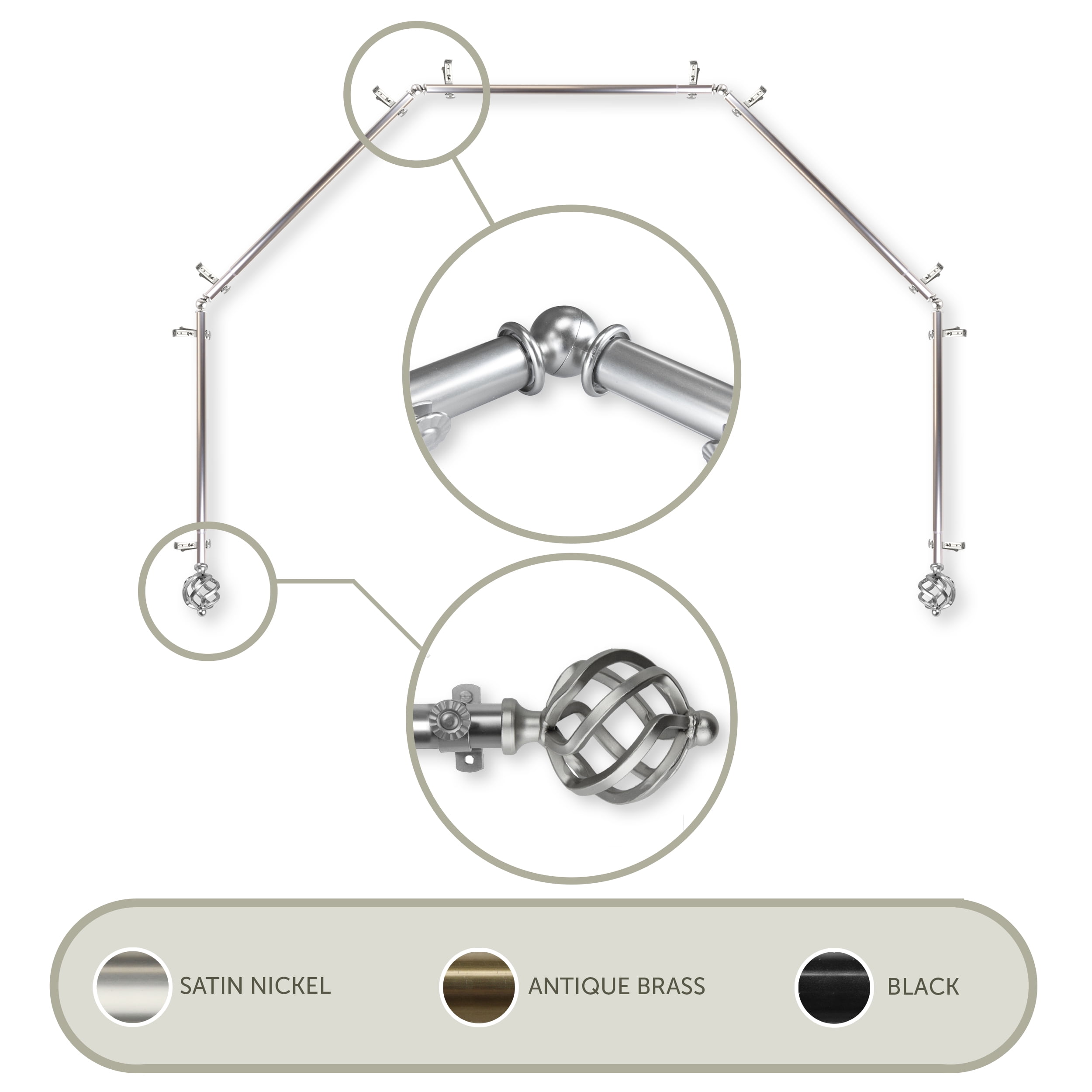 Twist 13/16 5-Sided Bay Window Curtain Rod - Satin Nickel - Walmart.com