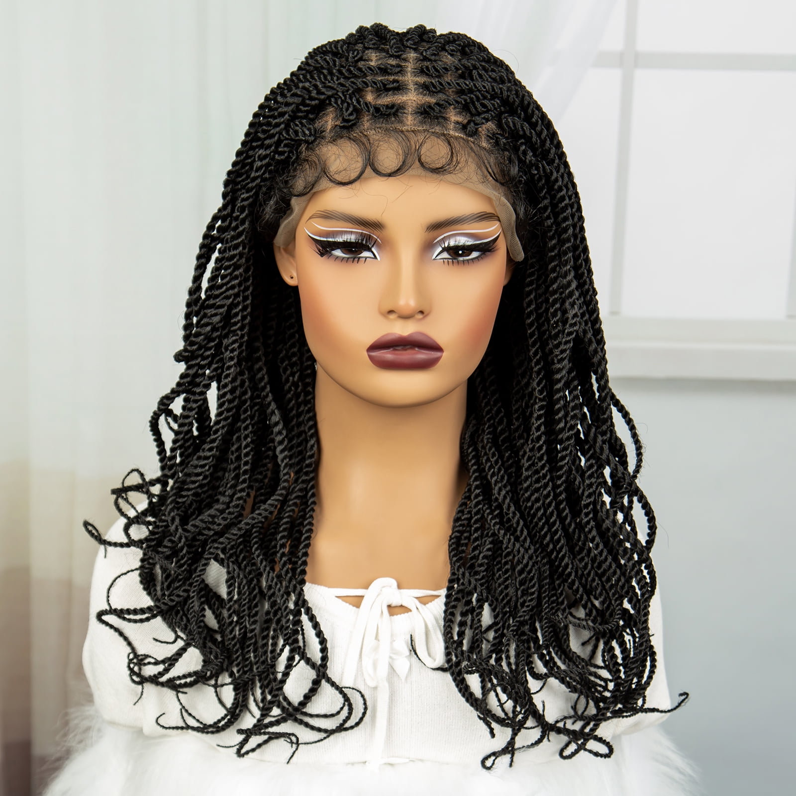 Twist Braided Wigs 20 Inches Lace Frontal Lightweight Synthetic Square ...