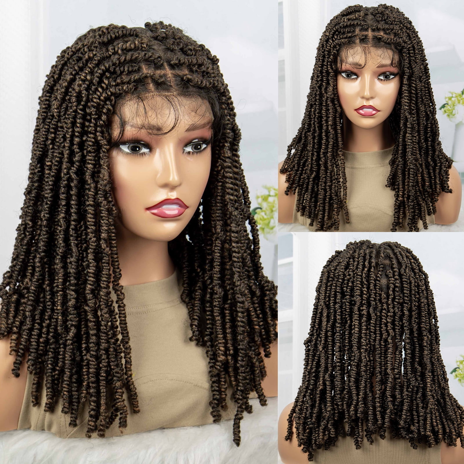 Twist Braided Wigs Full Double Lace Handmade Short Knotless Box Braids ...